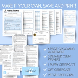 Grooming Salon Essentials Pack- Dog Salon Startup, Consent and Release ...