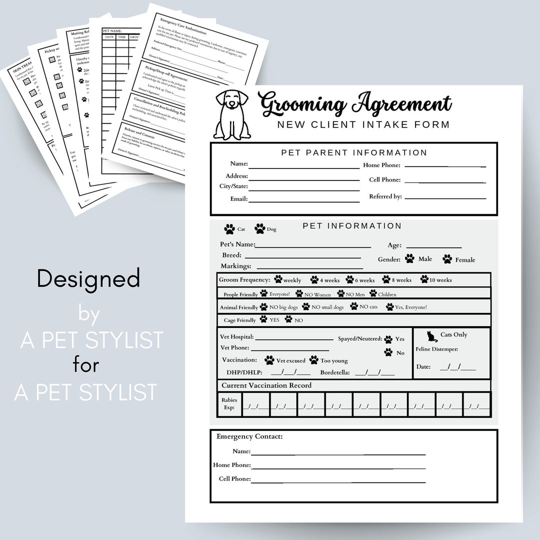 Dog Grooming Client Forms, Consent and Release, Pet Stylist Business ...