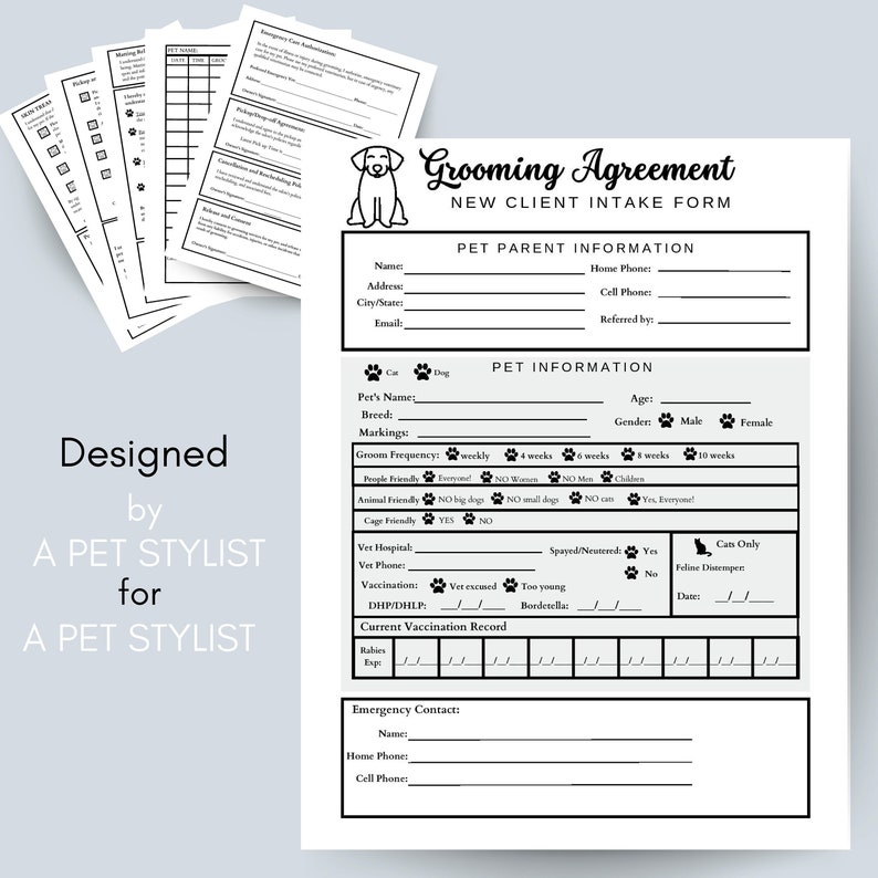 Dog Grooming Client Forms, Consent and Release, Pet Stylist Business ...