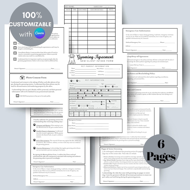 Dog Grooming Client Forms, Consent and Release, Pet Stylist Business ...