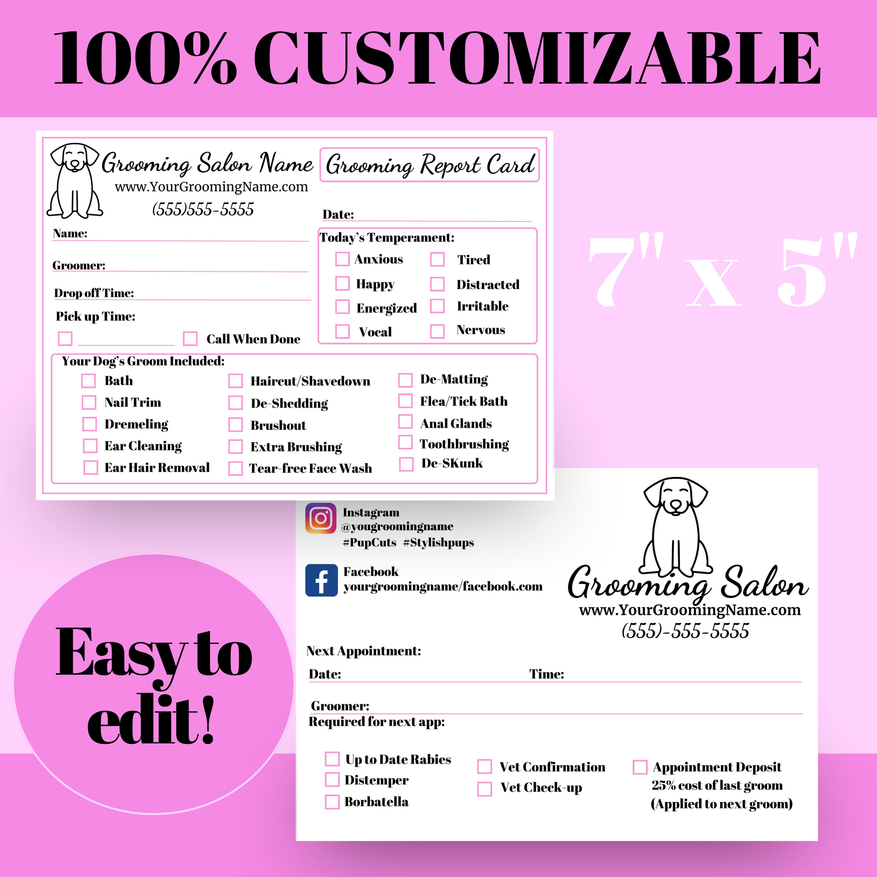Dog Grooming Report Card Template, Pink Customizable Forms (canva ...
