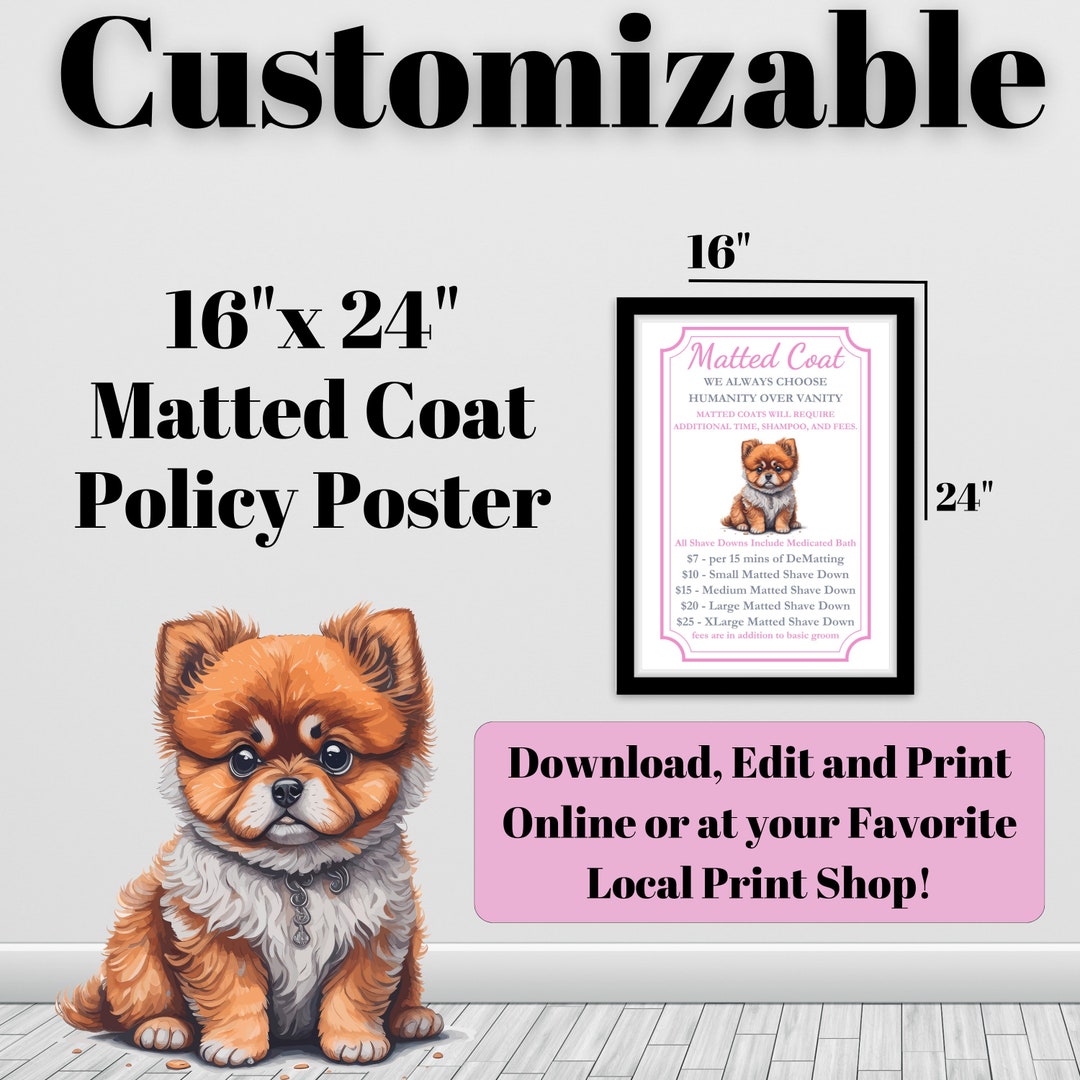 Dog Groom Matted Coat Policy Poster Pet Grooming Salon - Pink Policy ...