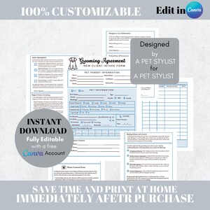Dog Grooming Client Intake Form, Pet Salon Contract - Blue (digital ...