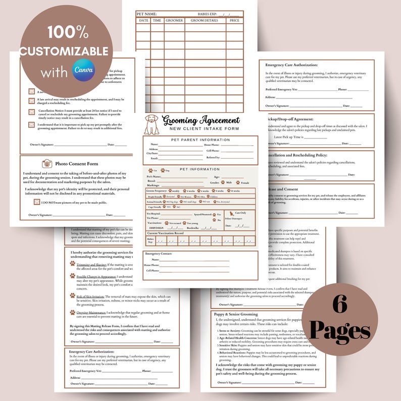 Dog Grooming Client Intake Forms, Pet Salon Contract (digital Donwload ...