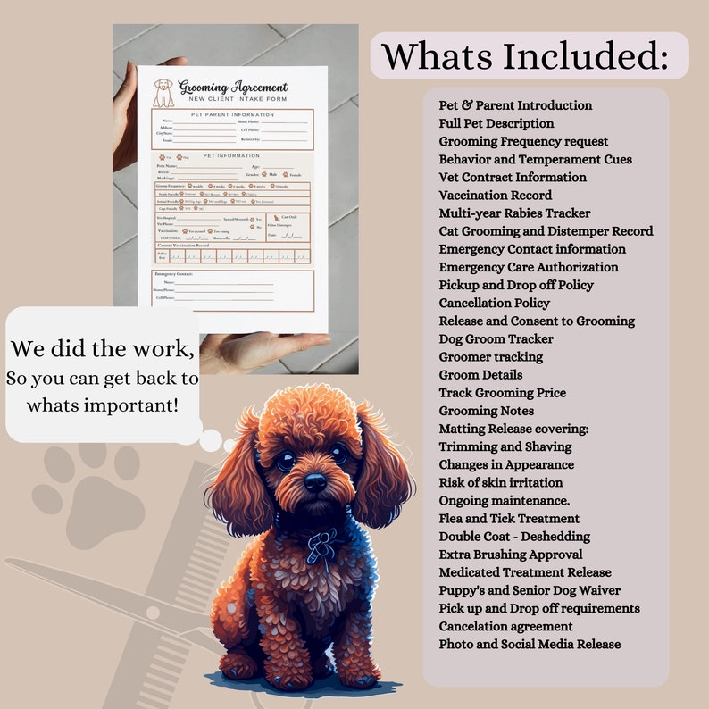 Dog Grooming Agreement Bundle 5 Colors Customizable Business Forms ...