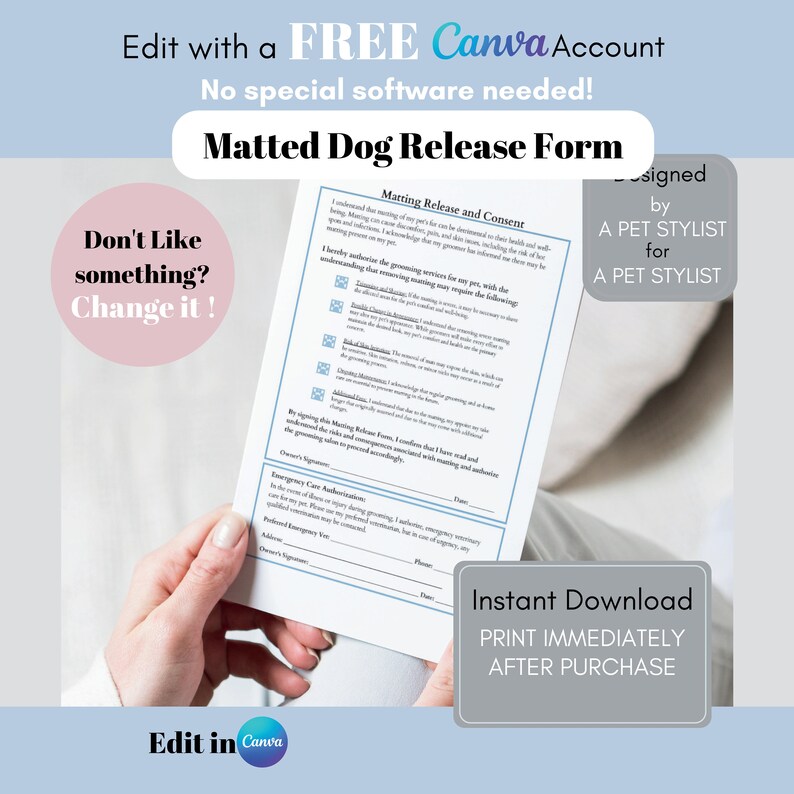 Matting Release Form - Dog Groomer Template Pet Salon Contract ...