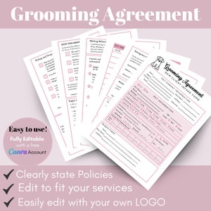 Dog Grooming Client Forms in Pink, Consent and Release, Pet Stylist ...