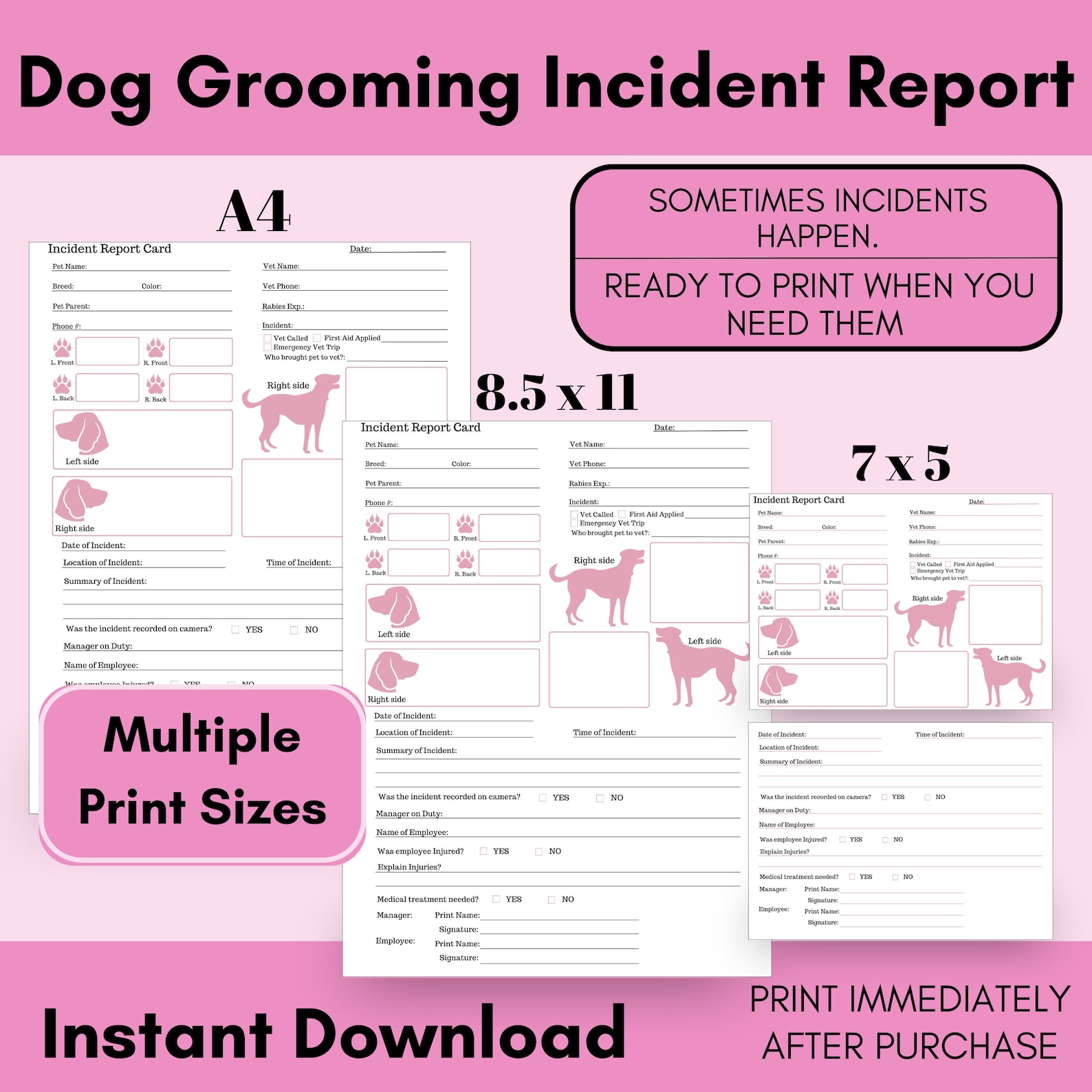 Dog Grooming Incident Report Form – Pet Salon Template (digital ...