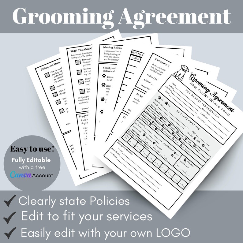 Dog Grooming Client Forms, Consent and Release, Pet Stylist Business ...