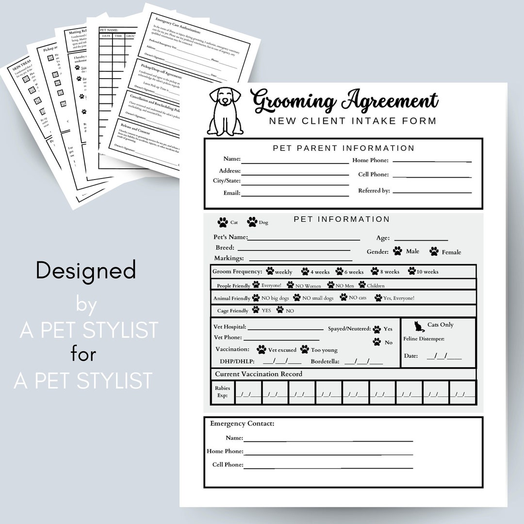 Dog Grooming Client Forms, Consent and Release, Pet Stylist Business ...