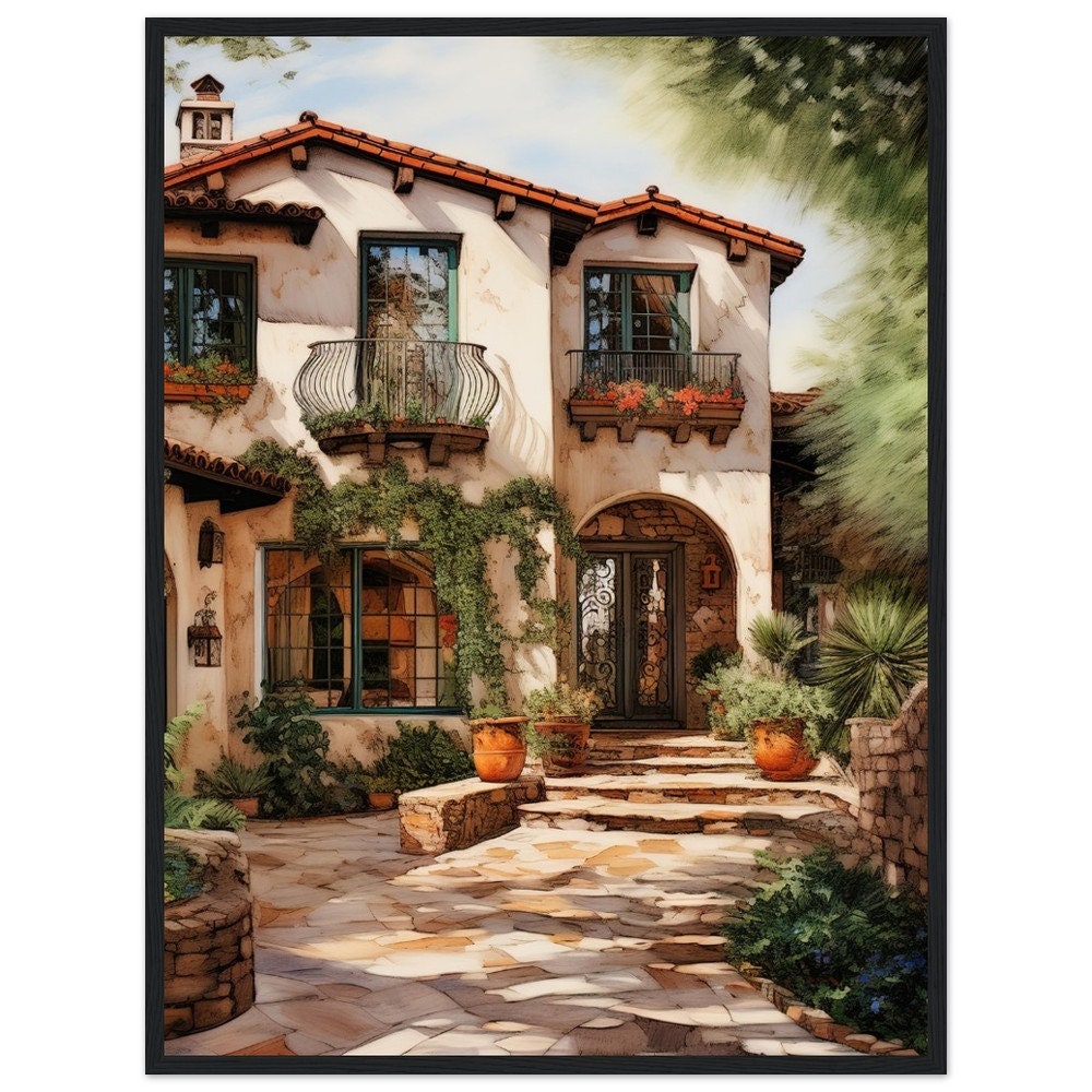 Vintage Spanish Home Wall Print, Rustic Wooden Framed Art for Home ...