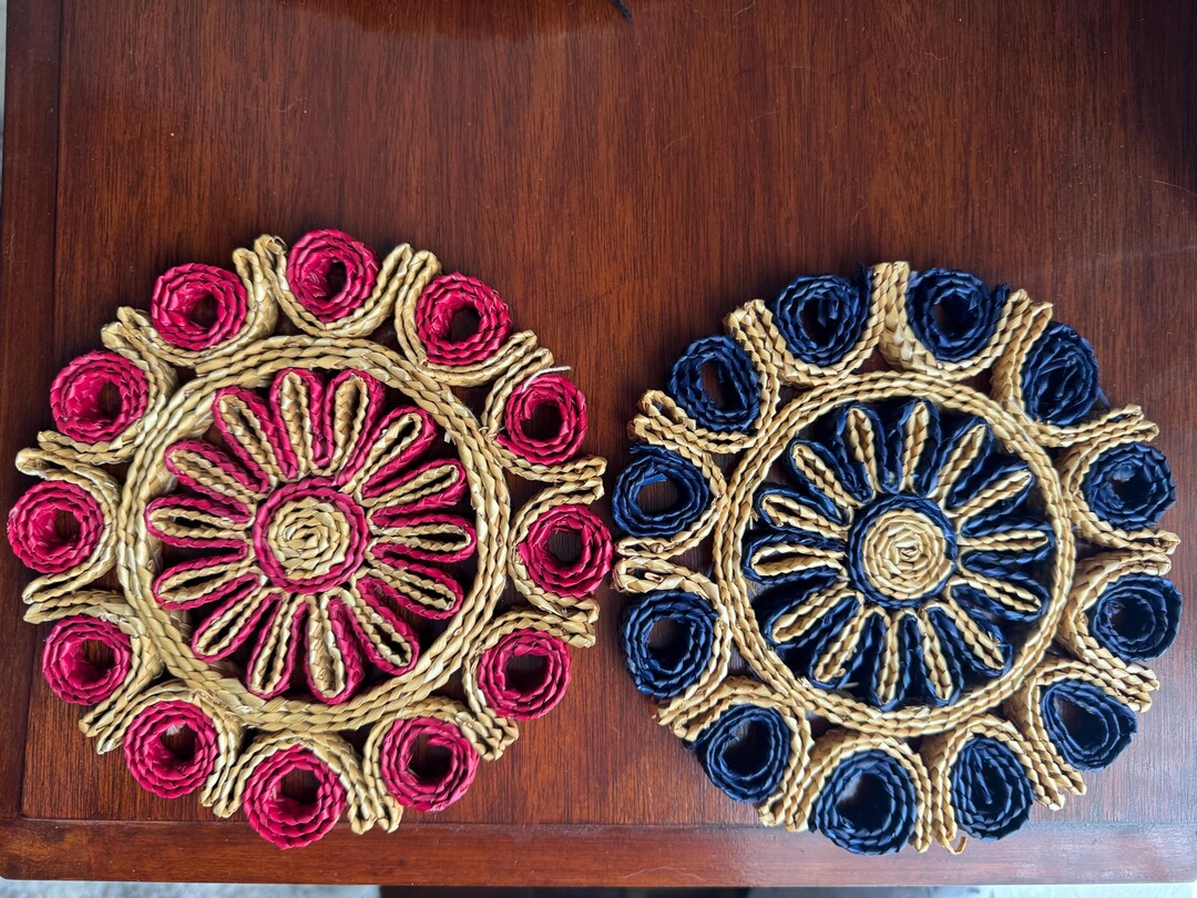 Vintage Woven Rafia Braided Trivet Boho - Etsy