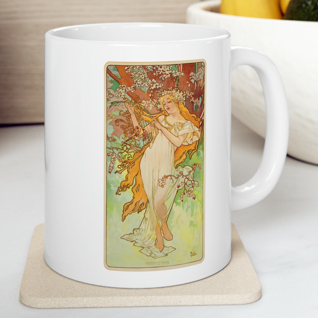 Spring Alphonse Mucha Classic Art Nouveau Illustration Mug, Great Gift ...
