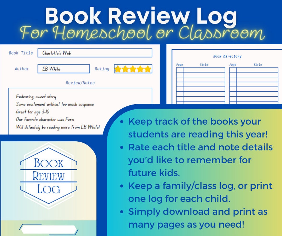 Printable Book Review Log for Homeschool or Classroom - Etsy