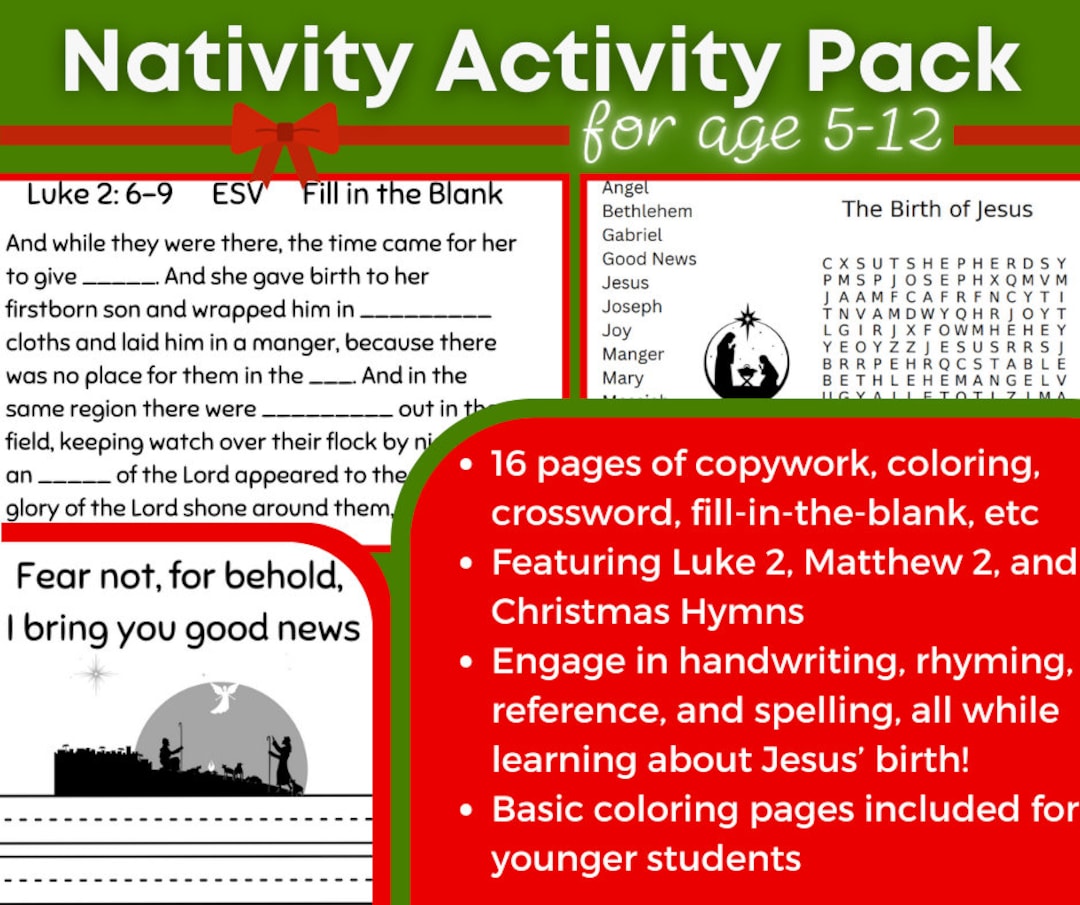 Nativity Activity Pack - Biblical Christmas Pages for Age 5-12 - Etsy