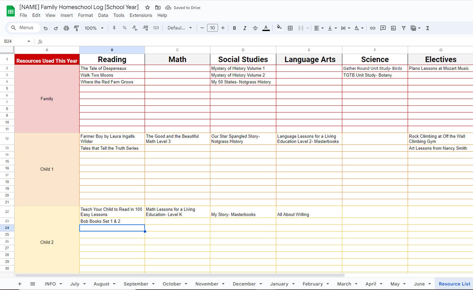 Digital Homeschool Instruction Log - Record Hours and Lessons Completed ...
