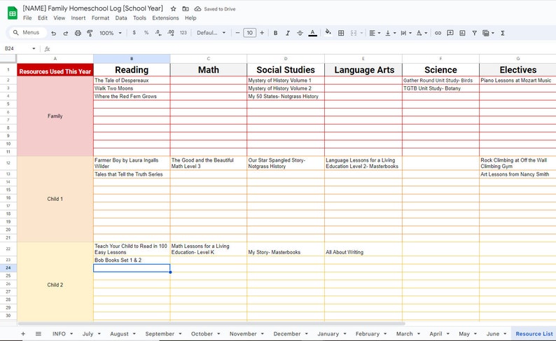 Digital Homeschool Instruction Log - Record Hours and Lessons Completed ...