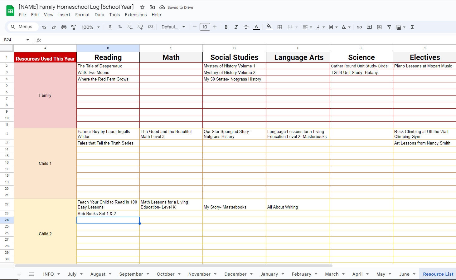 Digital Homeschool Instruction Log - Record Hours and Lessons Completed ...