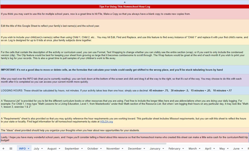 Digital Homeschool Instruction Log - Record Hours and Lessons Completed ...