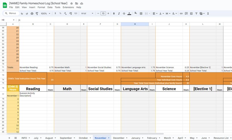 Digital Homeschool Instruction Log - Record Hours and Lessons Completed ...