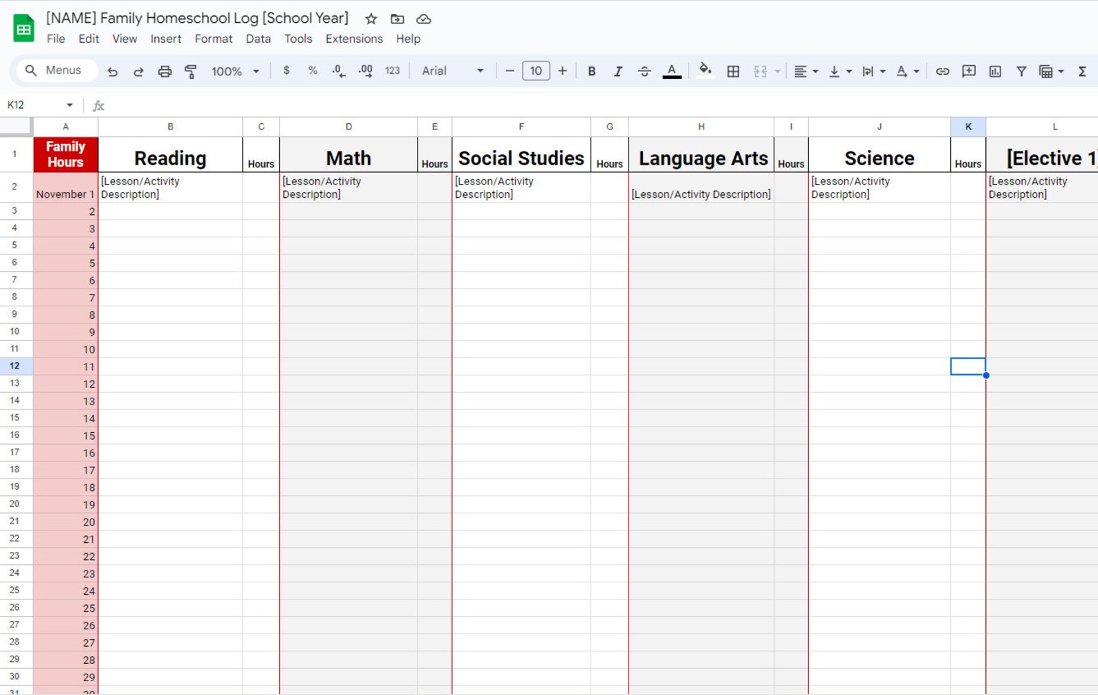 Digital Homeschool Instruction Log - Record Hours and Lessons Completed ...