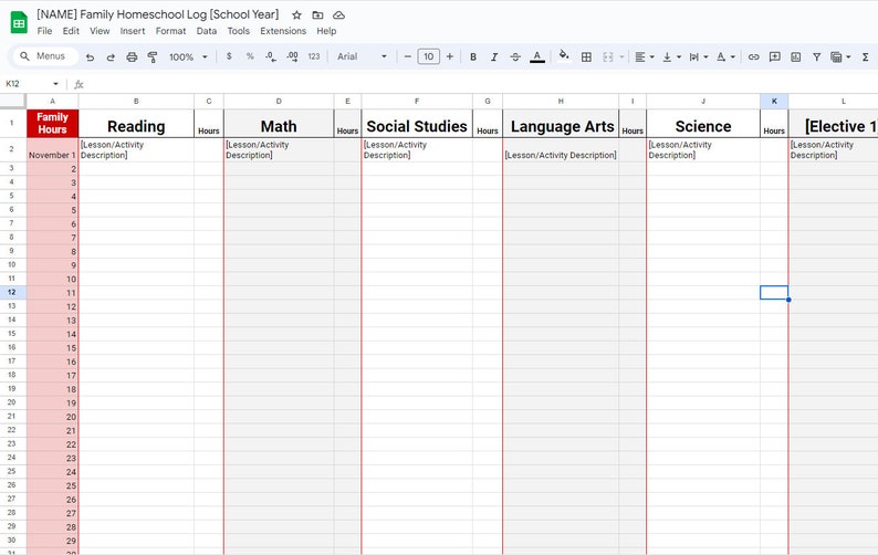 Digital Homeschool Instruction Log - Record Hours and Lessons Completed ...