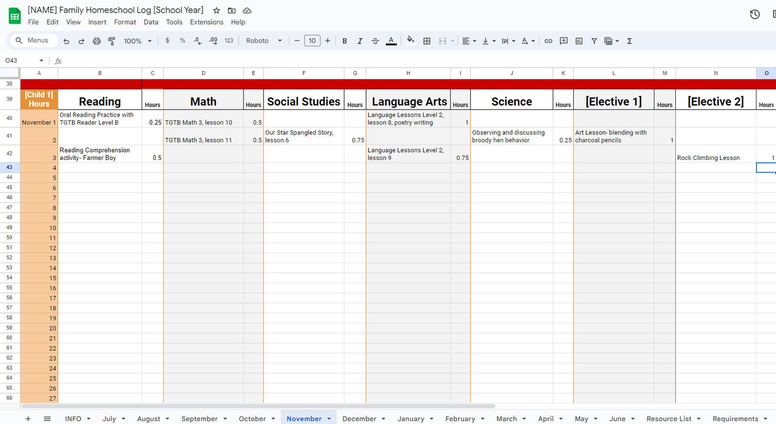 Digital Homeschool Instruction Log - Record Hours and Lessons Completed ...