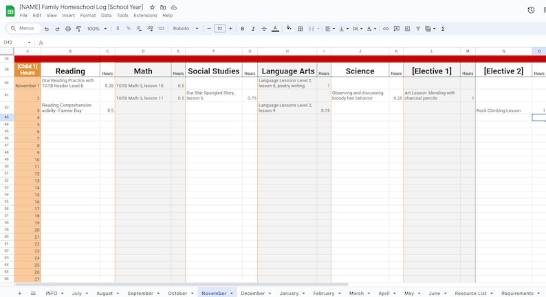 Digital Homeschool Instruction Log - Record Hours and Lessons Completed ...