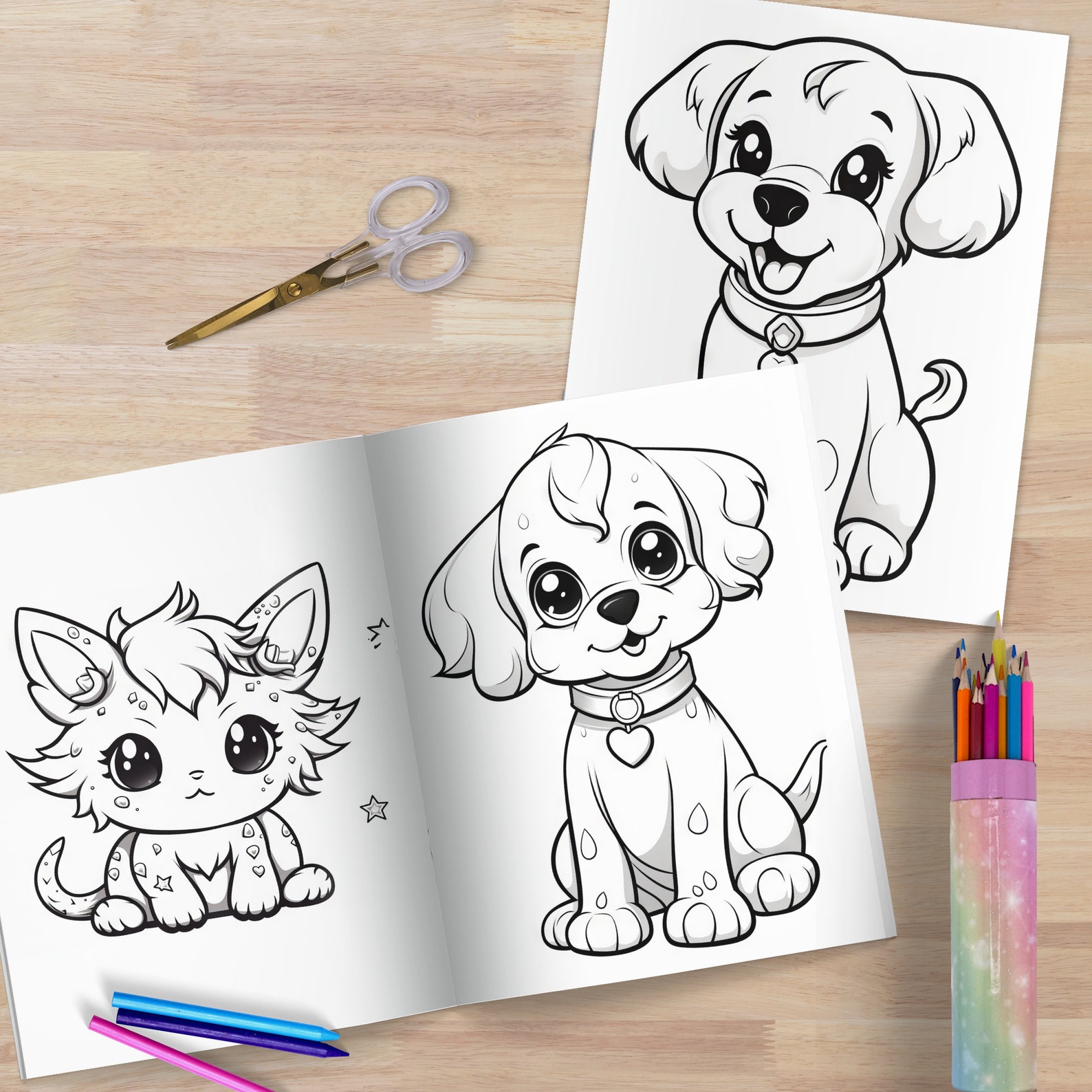 Cute Pet Coloring Pages, Printable PDF Sheets, Instant Download, Dog ...