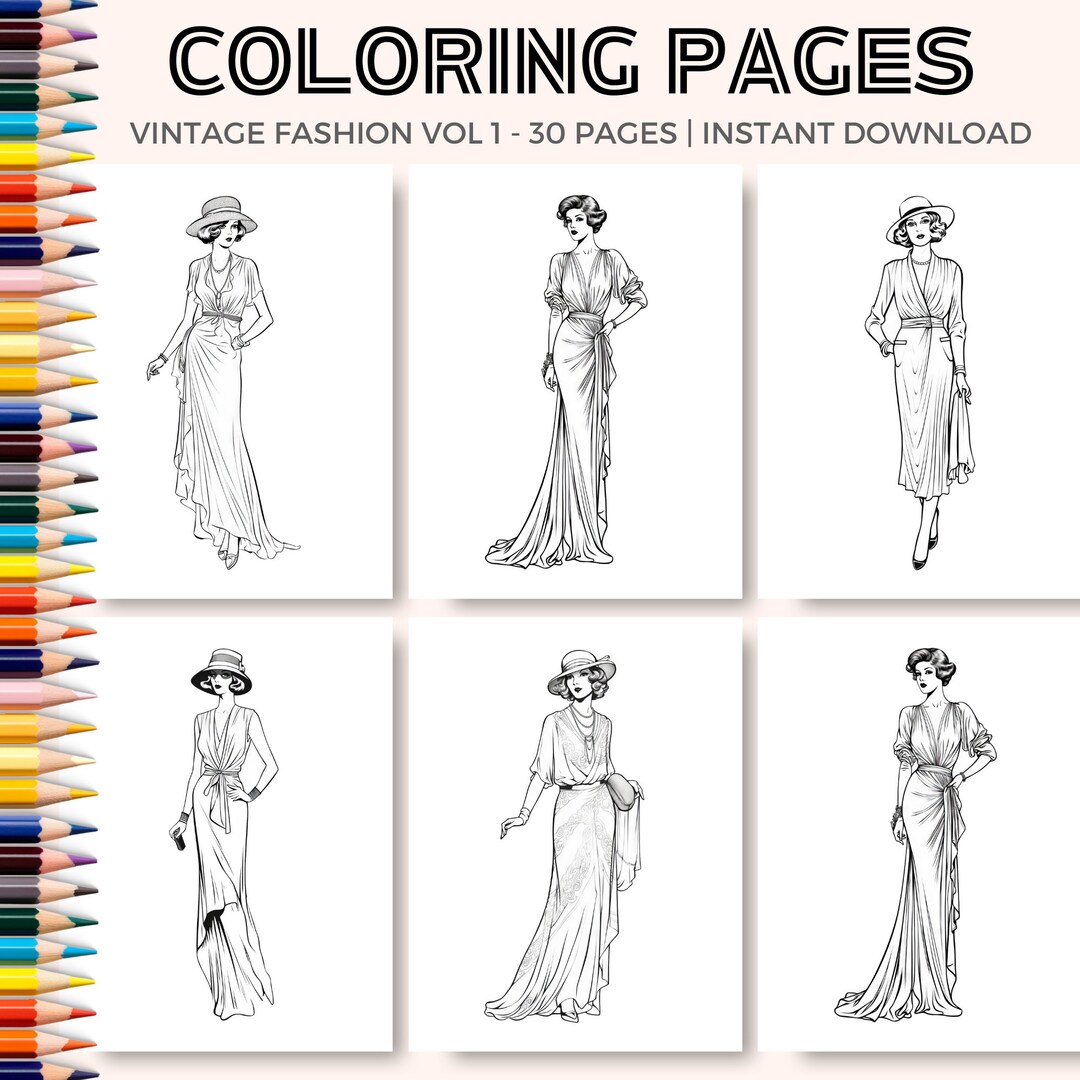 Vintage Coloring Pages Printable Vintage Coloring Book - Etsy
