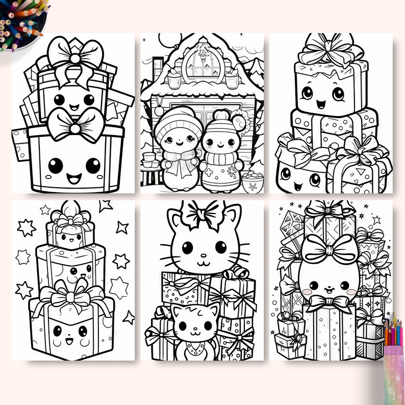 Cute Christmas Coloring Pages Printable Coloring Pages for - Etsy