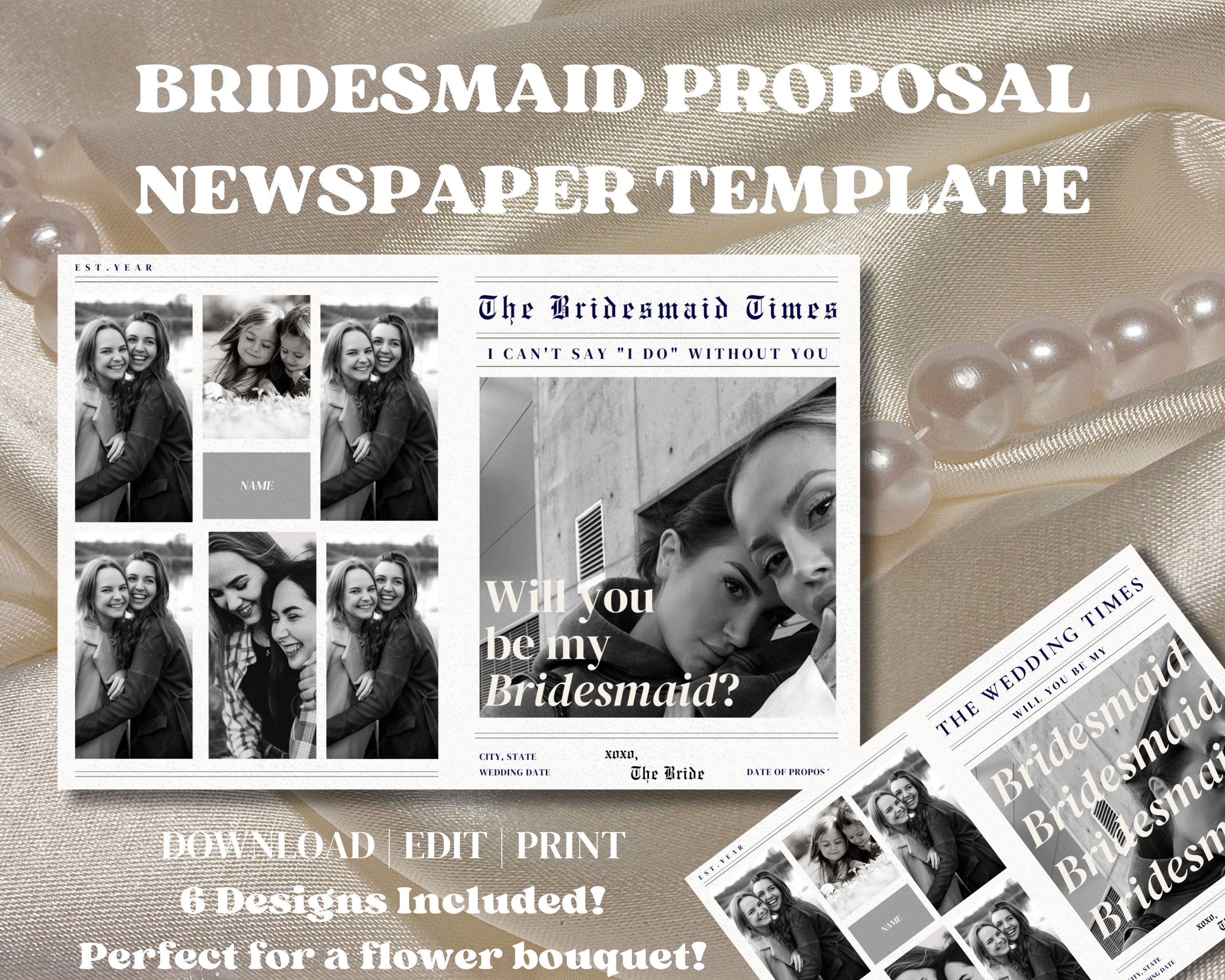 Bridesmaid Proposal Newspaper Design BUNDLE, Bouquet Wrap, Maid of ...