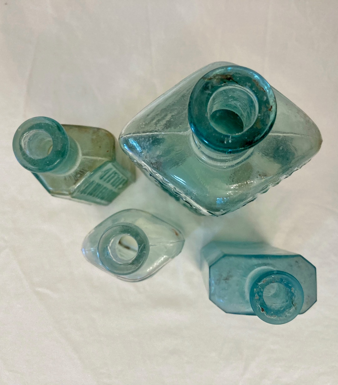 4 Manganese Glass Antique Poison Bottles, Phenyle Apothecary, Heavily ...