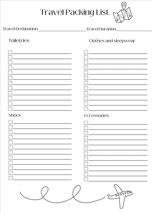 Travel Packing List Printable, Travel Organizer, Vacation Packing ...