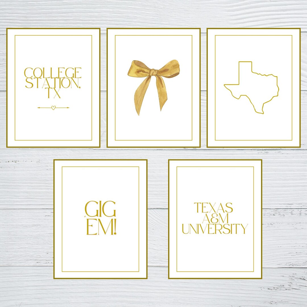 Texas A&M Wall Art | Gold Aggie Dorm Decor (set of 5) (digital Download ...