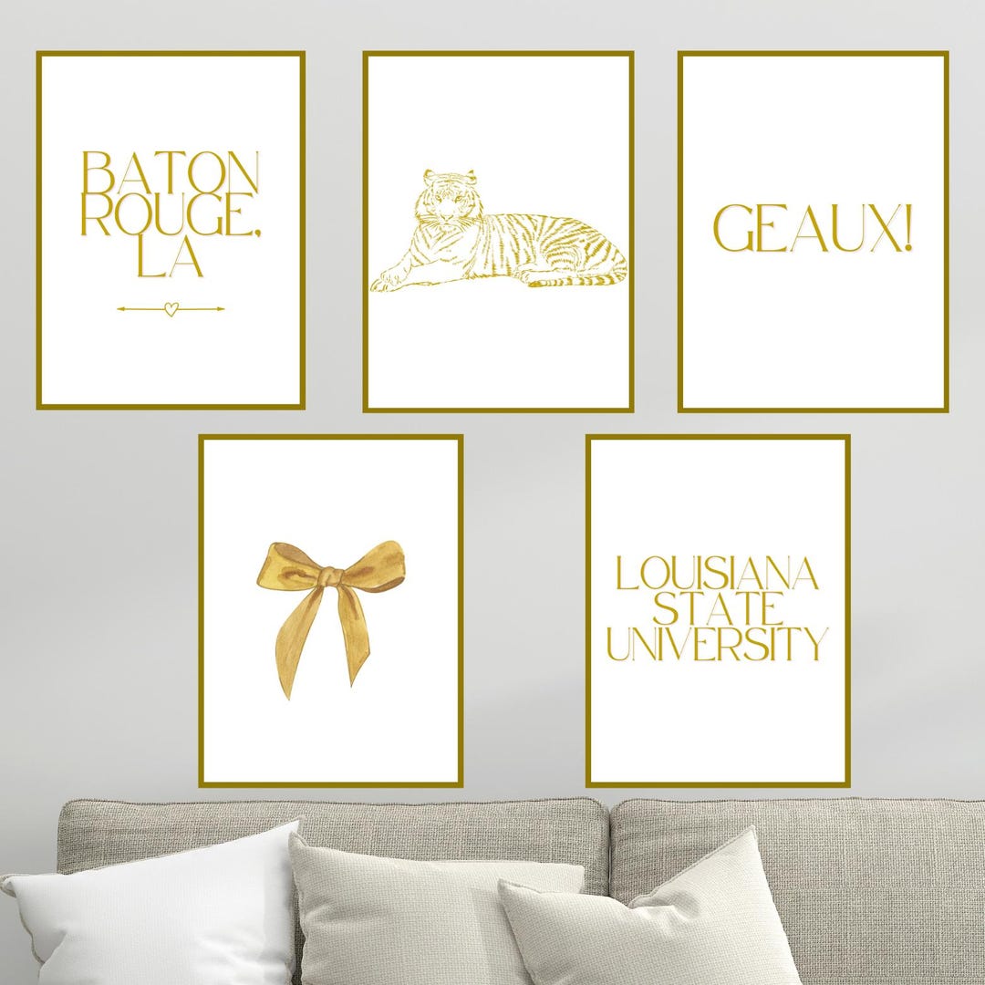 LSU Wall Art, LSU Digital Prints, White and Gold LSU Dorm Decor, Lsu ...