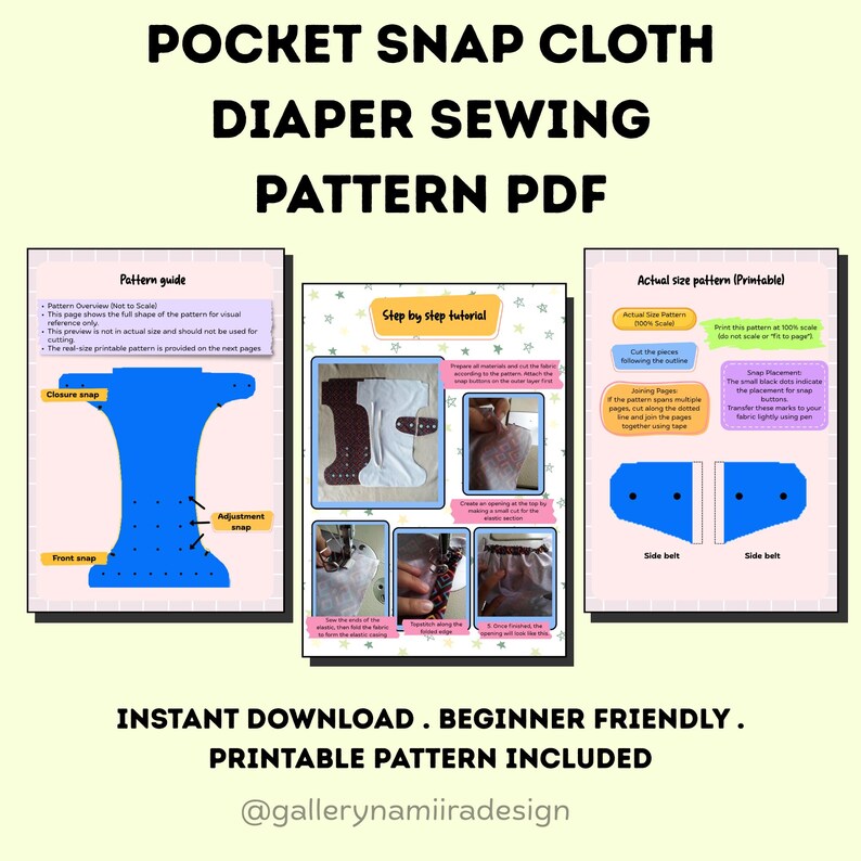 Pocket Cloth Diaper Sewing Pattern PDF | Printable Reusable Snap Diaper ...