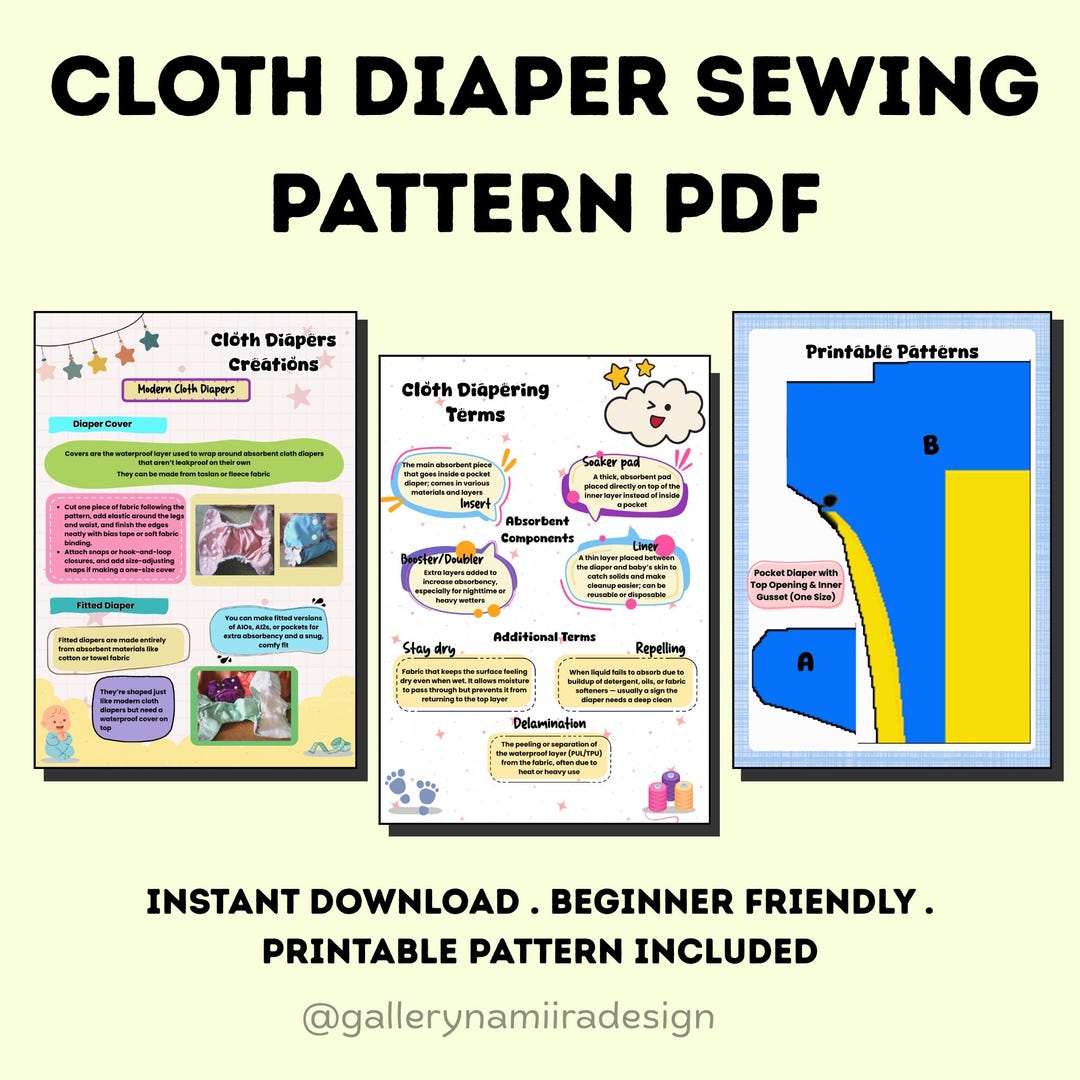 Cloth Diaper Sewing Pattern PDF | Pocket Diaper Pattern, Step-by-step ...