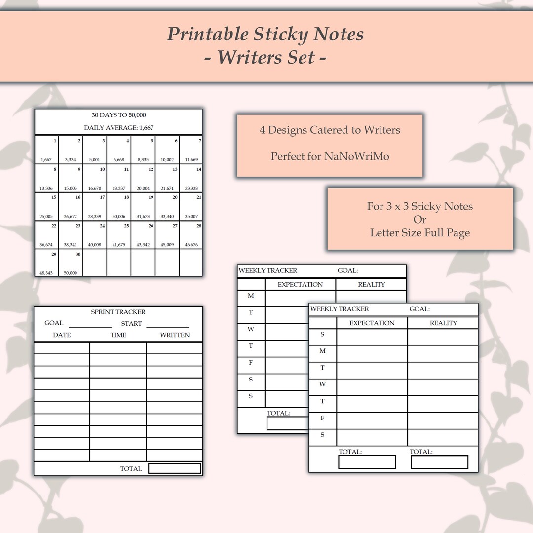 Writers Set | Printable 3 X 3 Sticky Note Templates - Etsy