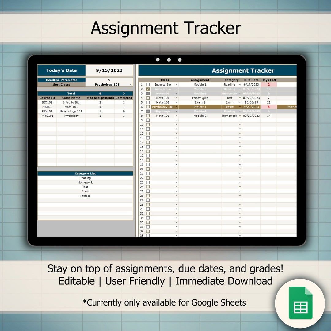 Assignment Tracker V1.0 Original Blue - Etsy