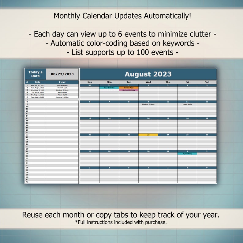 Editable Monthly Calendar Automated Task Planner V1.0 - Etsy