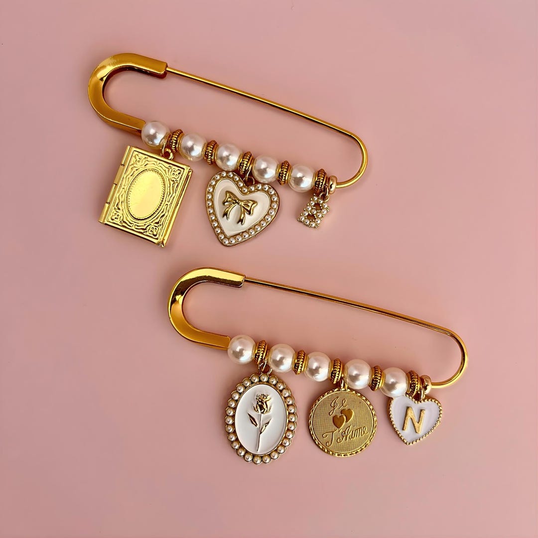 Gold Safety Pin Charm Brooch for Women Personalized Gift for Mom ...