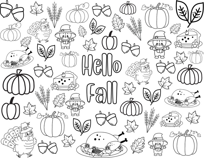 Hello Fall Coloring Page - Fall - Thanksgiving - Autumn - Pumpkins ...