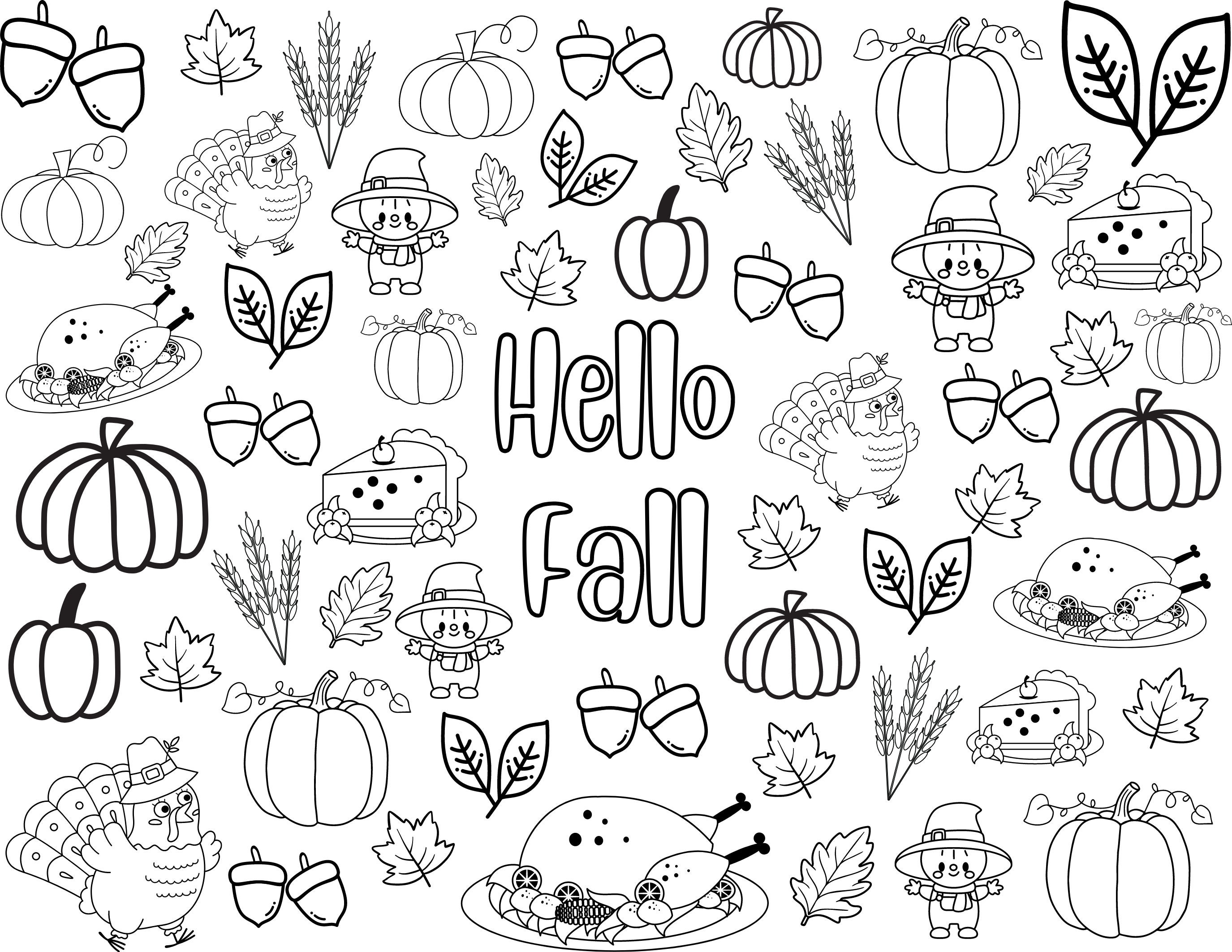 Hello Fall Coloring Page - Fall - Thanksgiving - Autumn - Pumpkins ...