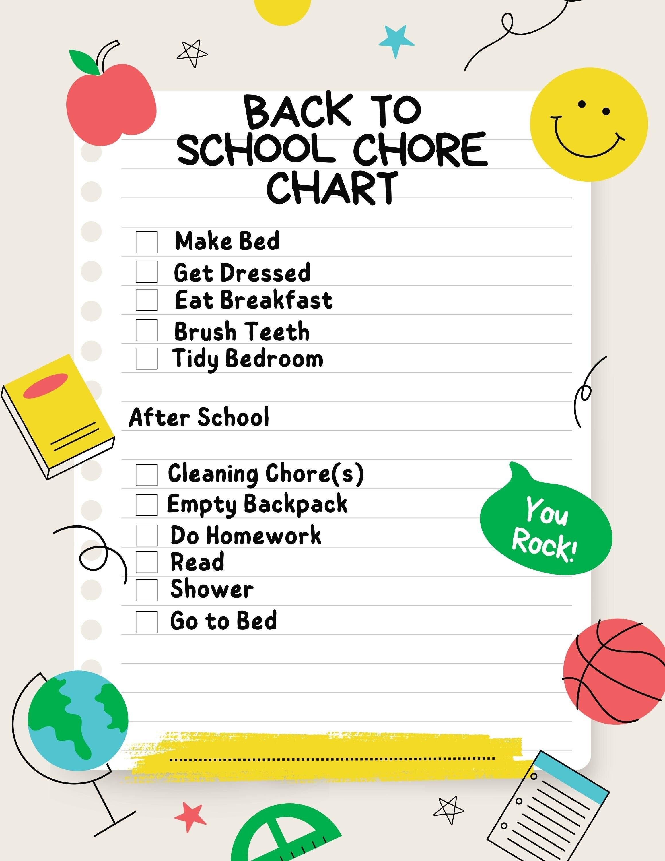 Back to School Chore Chart Chores Kids Organization - Etsy