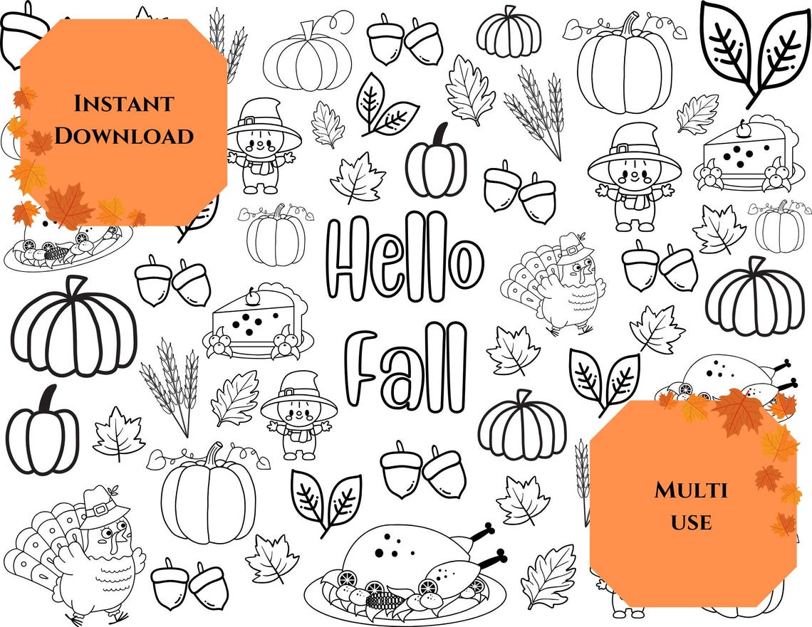 Hello Fall Coloring Page Fall Thanksgiving Autumn Pumpkins Coloring ...
