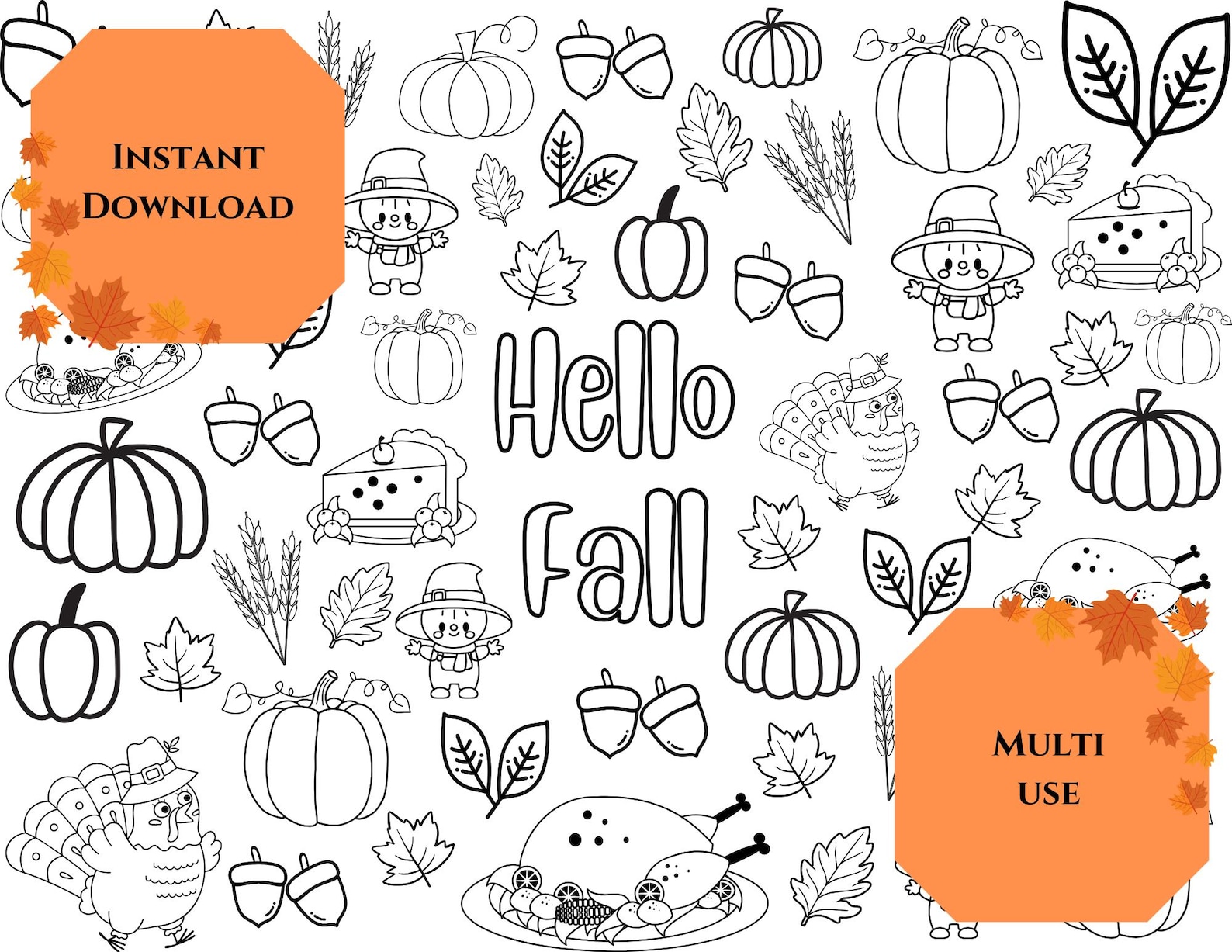 Hello Fall Coloring Page - Fall - Thanksgiving - Autumn - Pumpkins ...