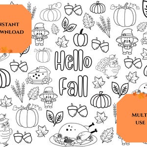 Hello Fall Coloring Page - Fall - Thanksgiving - Autumn - Pumpkins ...