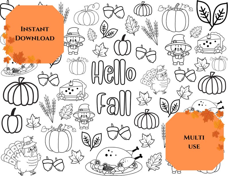 Hello Fall Coloring Page Fall Thanksgiving Autumn Pumpkins Coloring ...