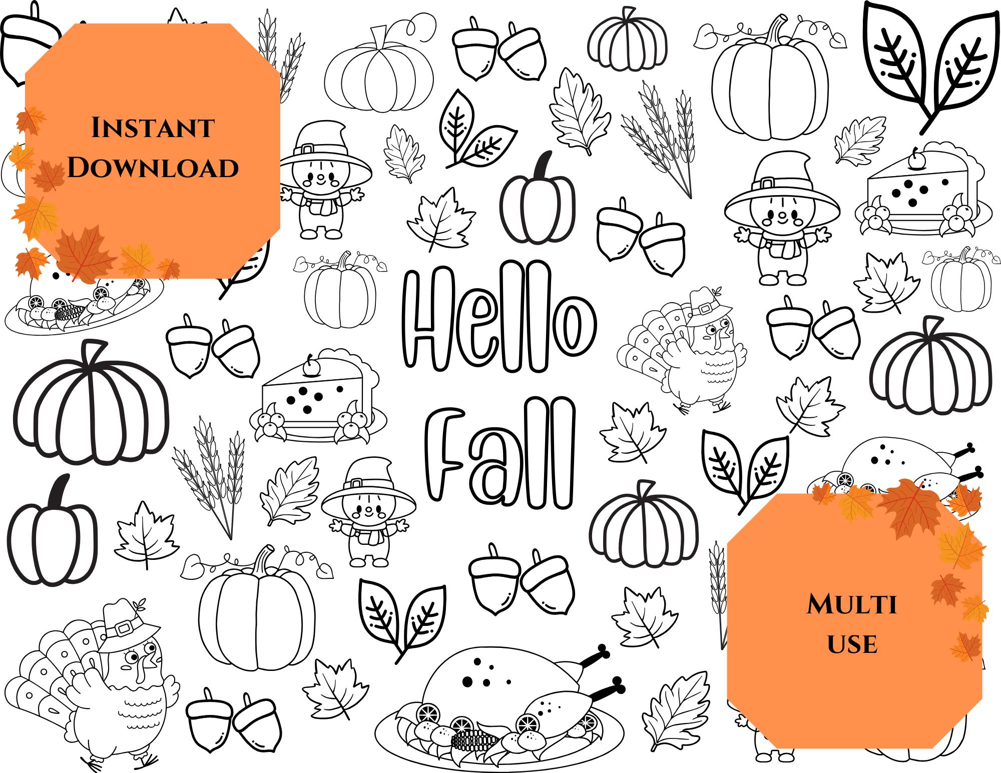 Hello Fall Coloring Page - Fall - Thanksgiving - Autumn - Pumpkins ...